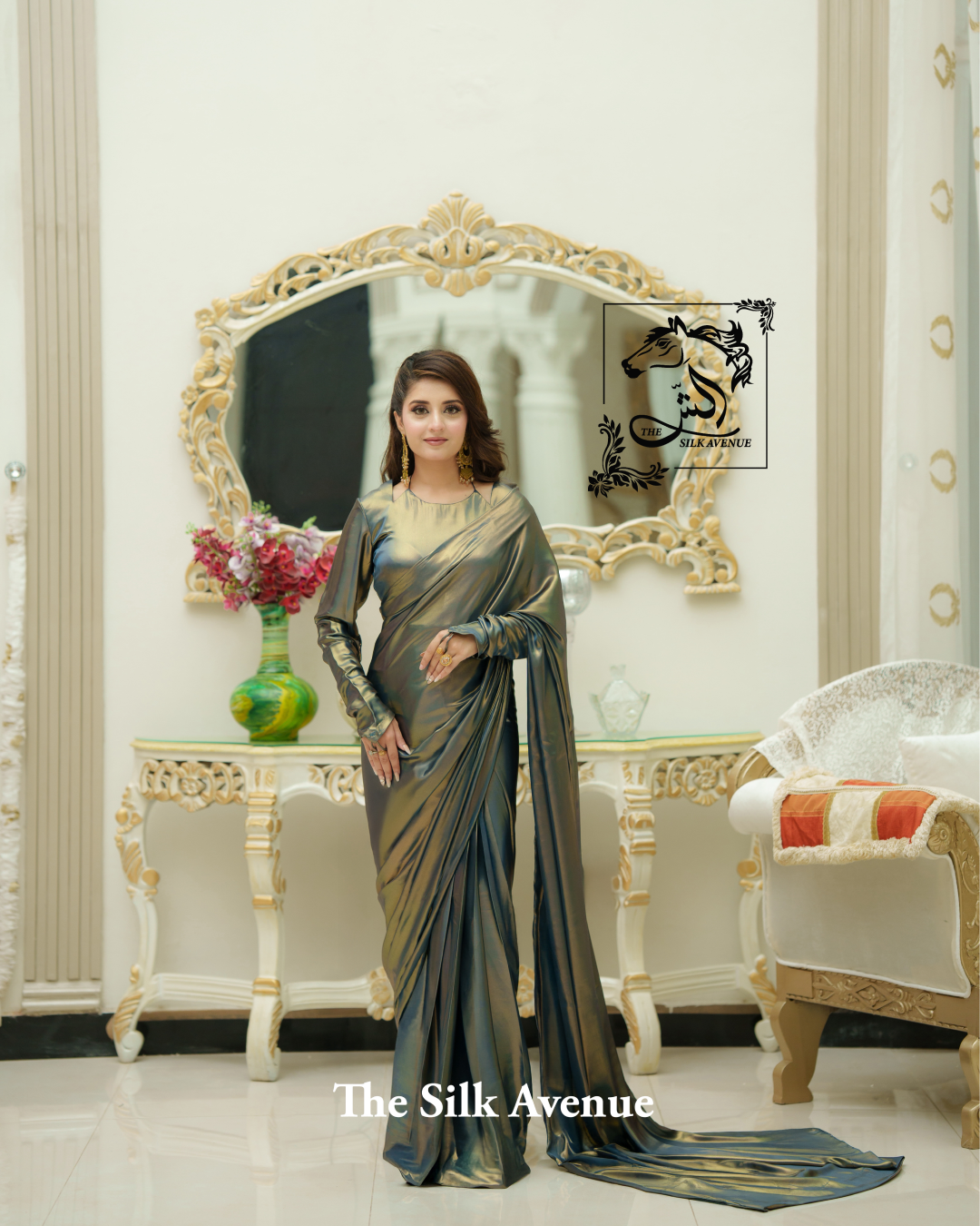 Zinc and Gold Shimmer silk sarree - The silk avenue official